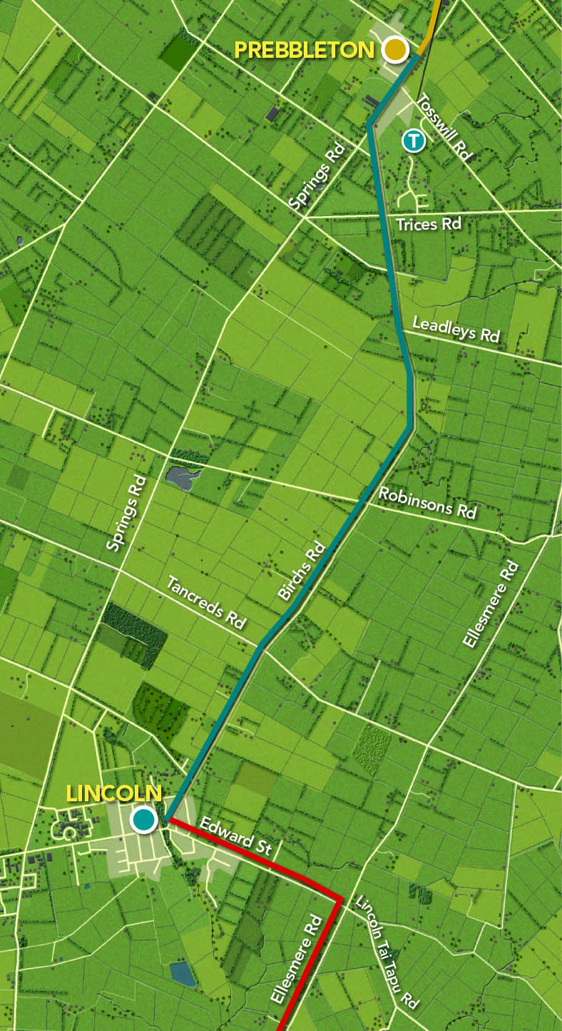 Prebbleton to Lincoln Map